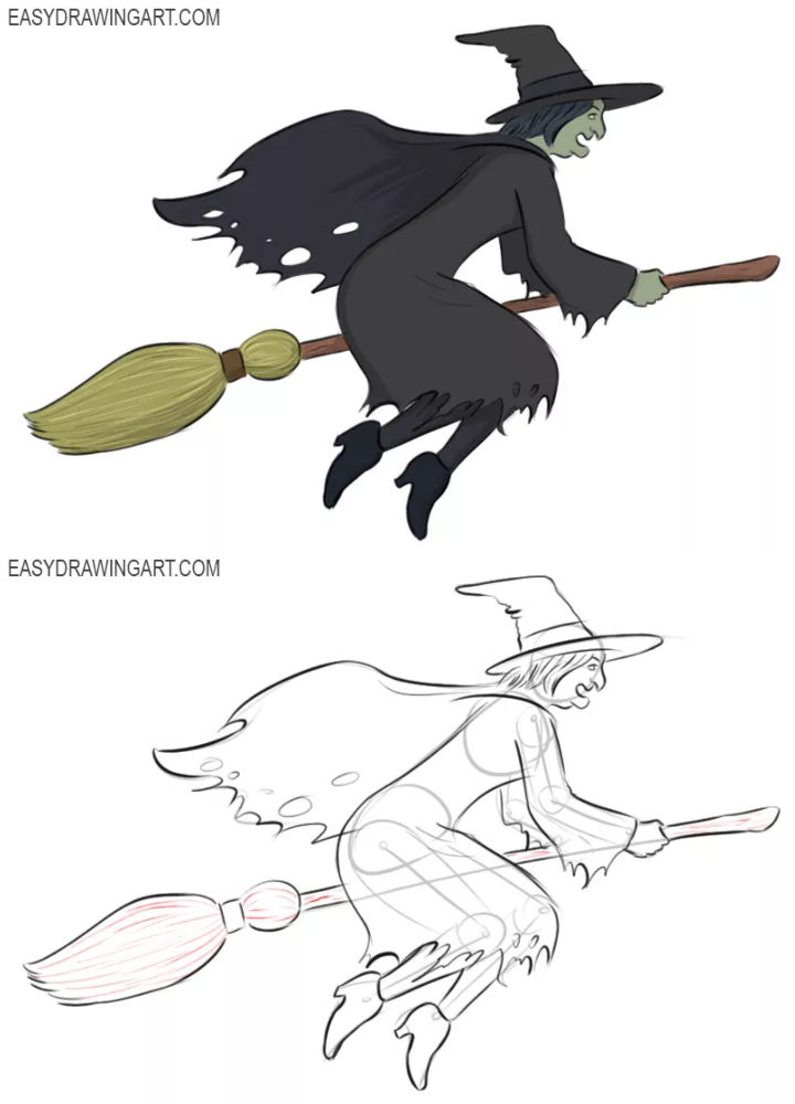 20 Easy Witch Drawing Ideas - How To Draw A Witch - Blitsy