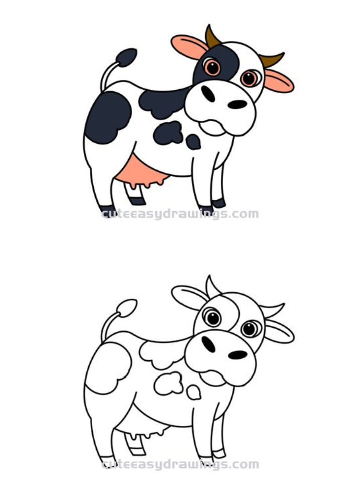 25 Easy Cow Drawing Ideas - How to Draw a Cow - Blitsy