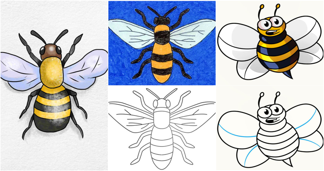 25 Cute Bee Drawing Ideas - How to Draw a Bee - Blitsy