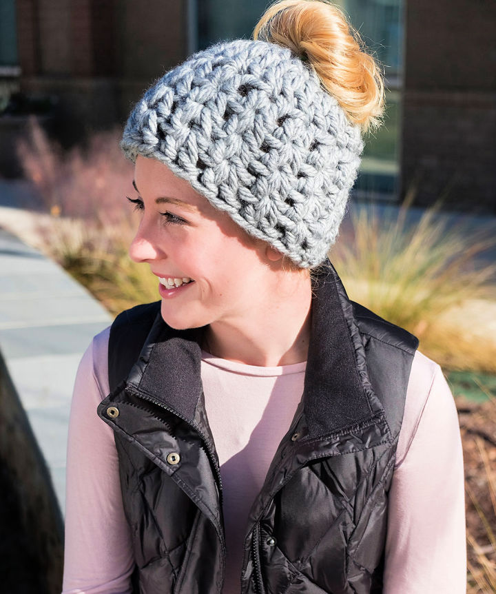 30 Free Crochet Messy Bun Hat Patterns - Blitsy
