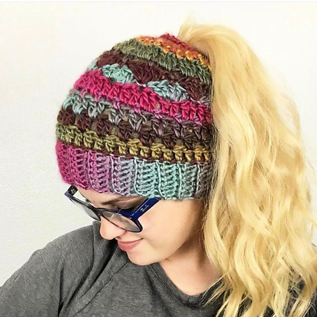 30 Free Crochet Messy Bun Hat Patterns - Blitsy