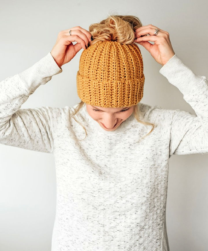 30 Free Crochet Messy Bun Hat Patterns - Blitsy