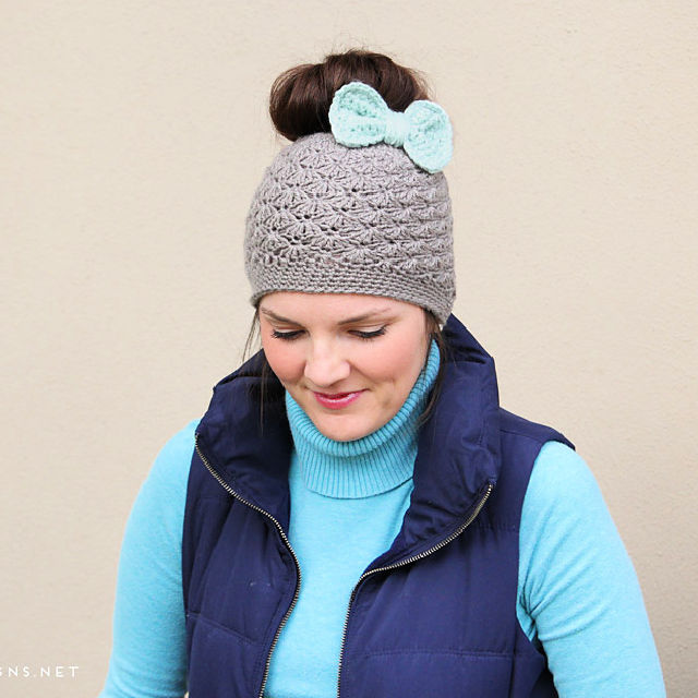 30 Free Crochet Messy Bun Hat Patterns - Blitsy
