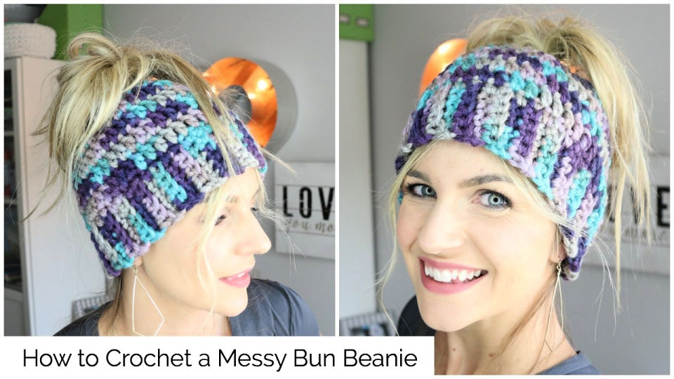 30 Free Crochet Messy Bun Hat Patterns - Blitsy